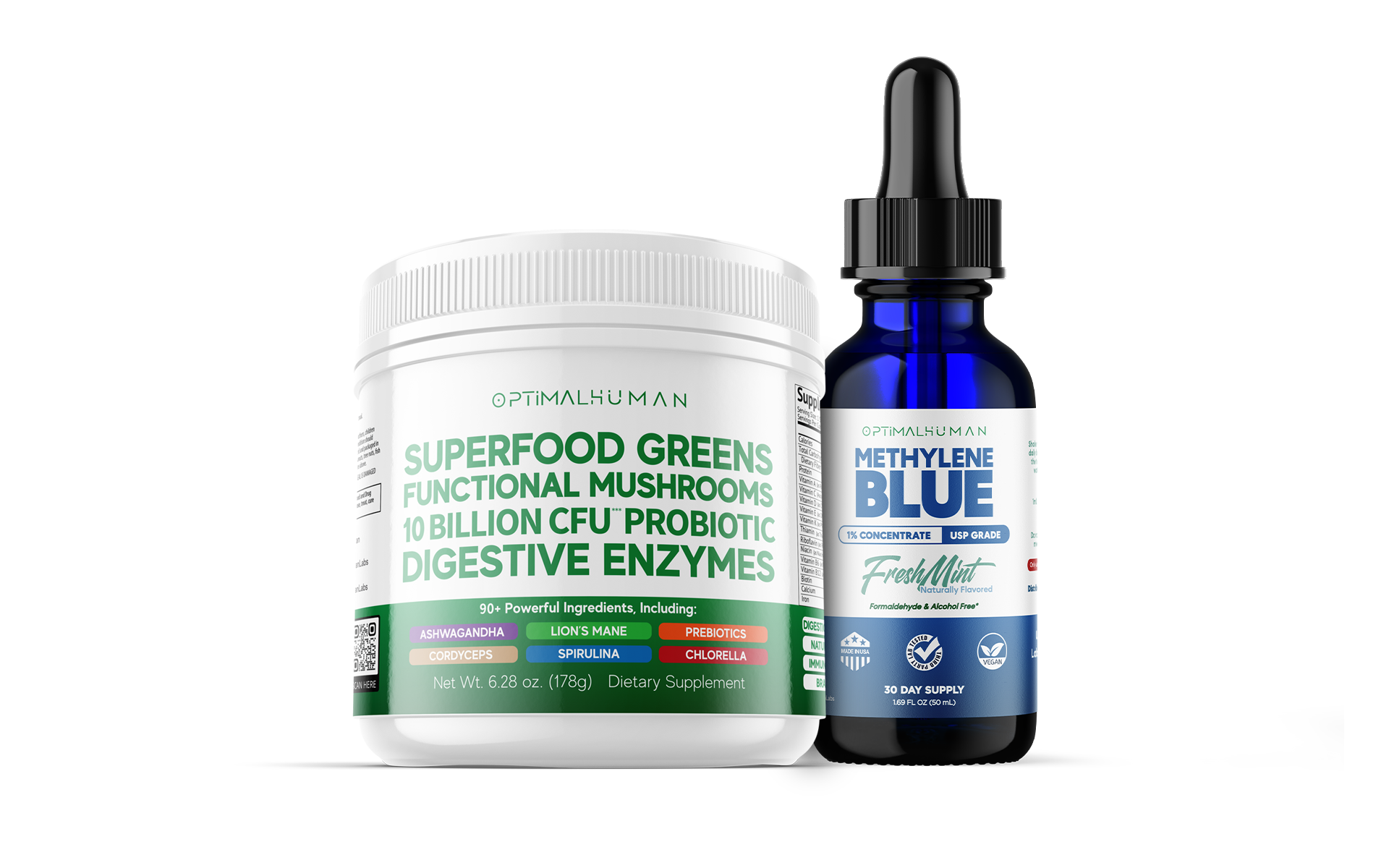 Optimal Human – Superfood Greens + USP Grade Methylene Blue for Daily